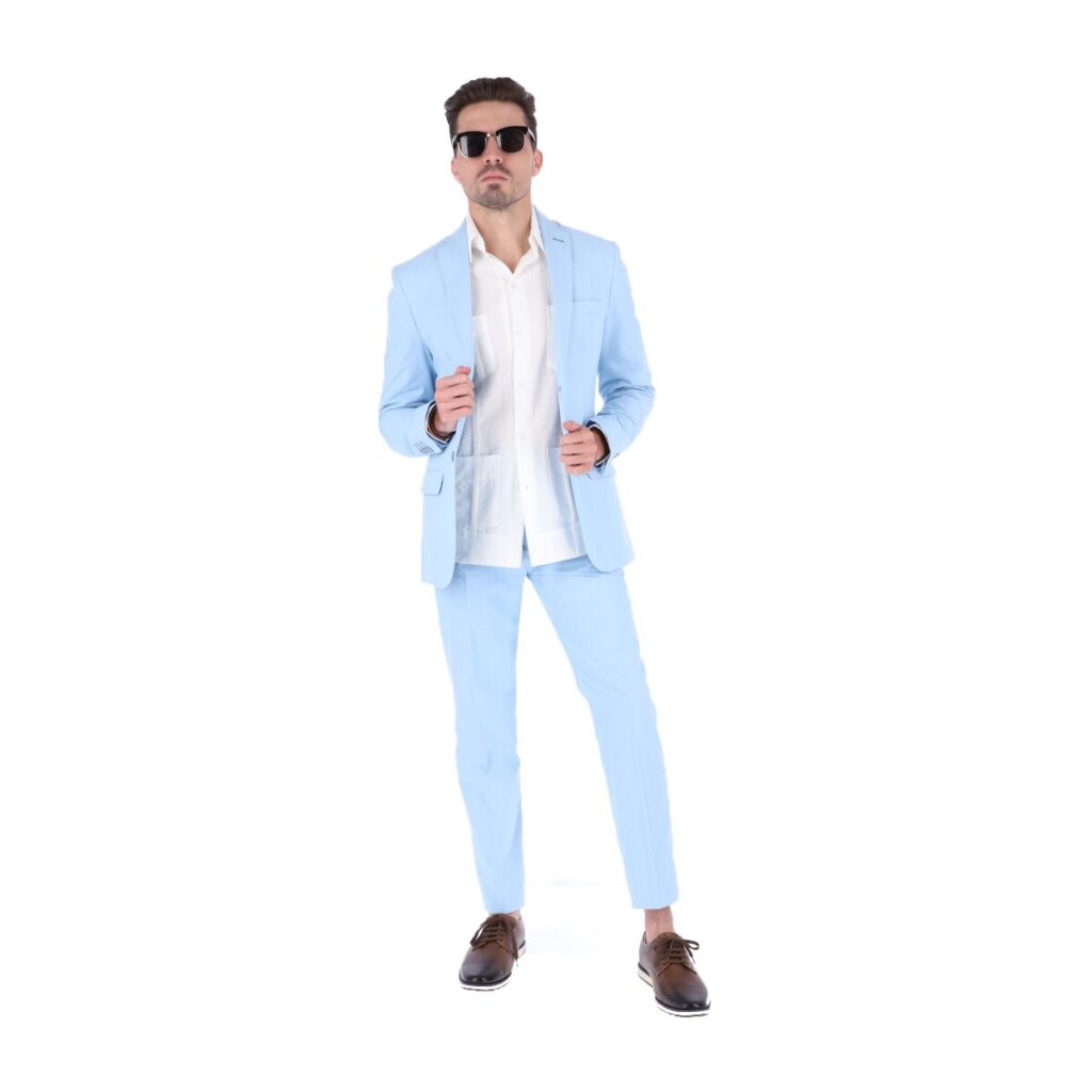 Traje 100% Lino , Talla Extra Cielo – Valenti